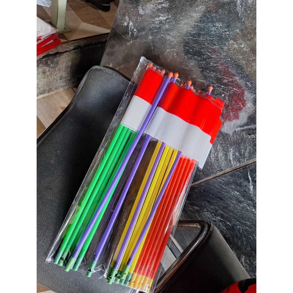 Jual [100gr] T916 | Bendera Plastik Tongkat Tangkai Pluit Merah Putih ...