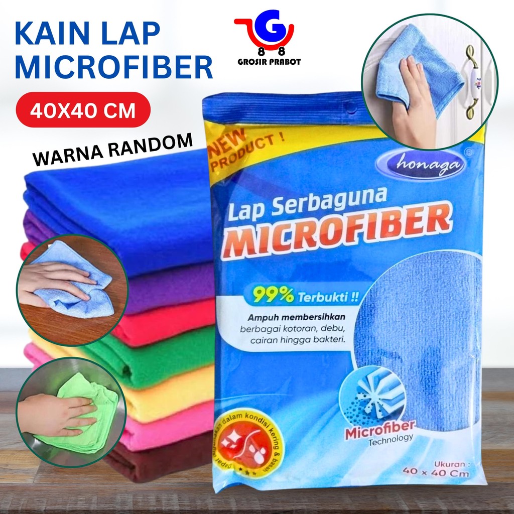 Jual Kain Lap Microfiber 40X40 Honaga Lap Pengering Penghilang Kotoran ...