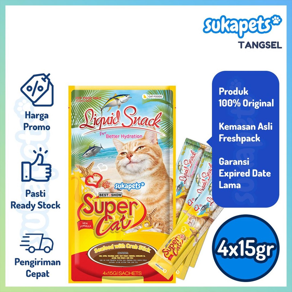 Jual Super Cat Liquid Snack Seafood With Crabstick Snack Kucing 4x15gr ...