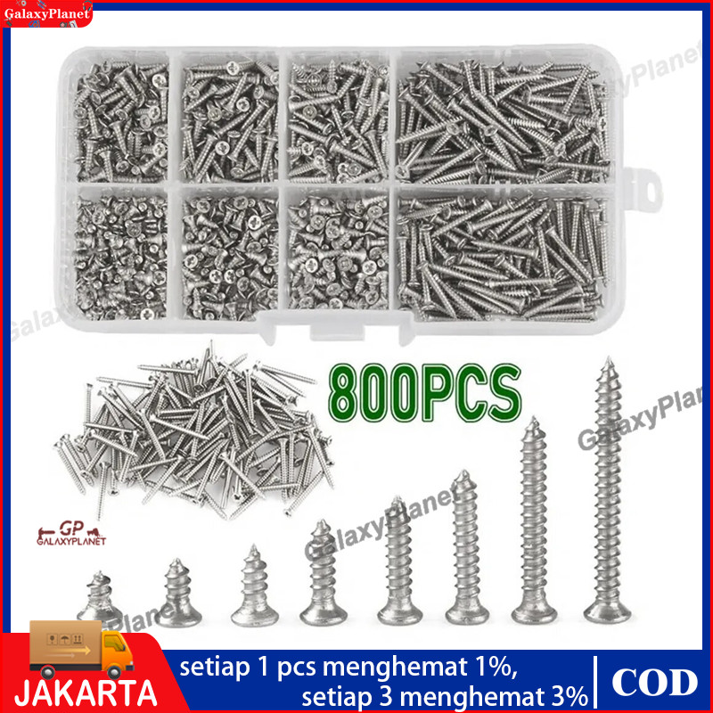Jual 800pcs Self Tapping Wood Screws Set M2 Phillips Flat Head Sheet ...