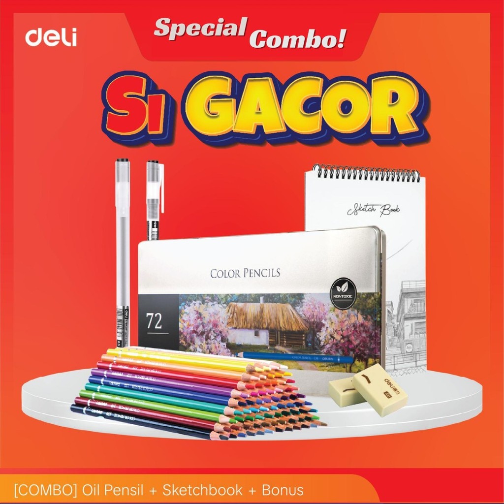 Jual Deli Combo Gacor Oil Pensil 24/36/48/72 + Skecthbook Free Gel Pen ...