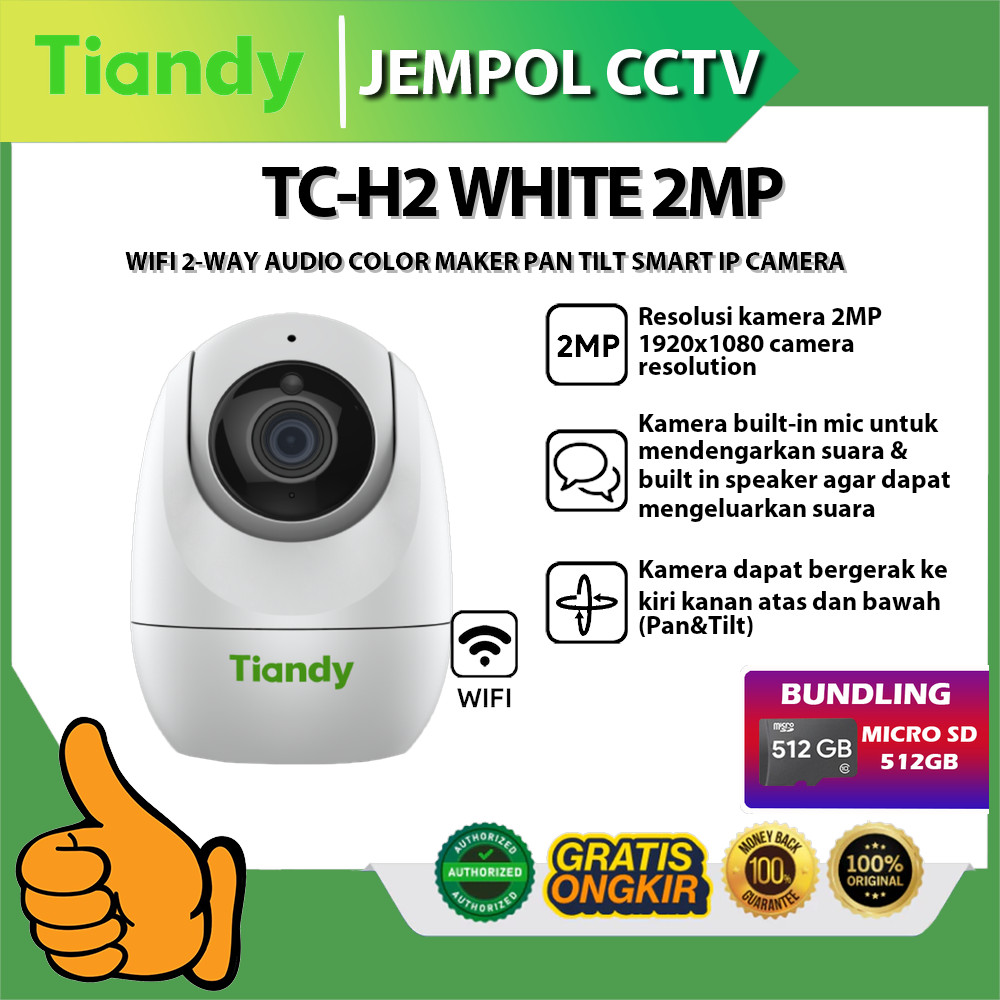 Jual TIANDY TC-H2 WHITE 2MP WIFI 2-WAY AUDIO COLOR MAKER PAN TILT SMART ...