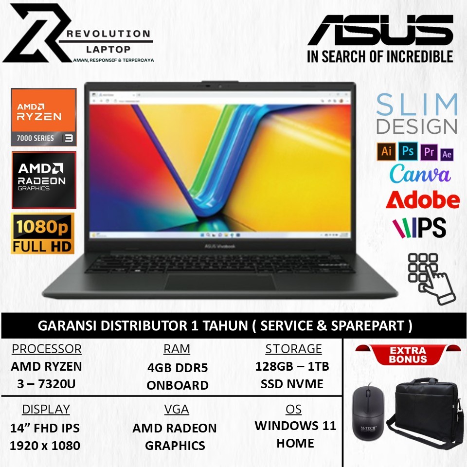Jual Laptop Asus Vivobook Go 14 E1404FA Amd Ryzen 3 7320U 4GB DDR5 1TB ...