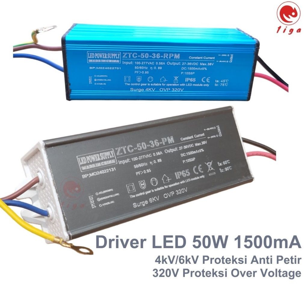 Jual LED Driver 50W 1400mA 1500mA 4kV 6kV Surge Voltage Protection - Trafo Ballast Lampu Sorot ...