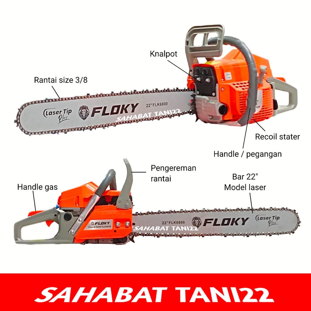 Jual Mesin Potong Kayu Chainsaw 22 Inch FLOKY Gergaji Mesin Chainsaw ...