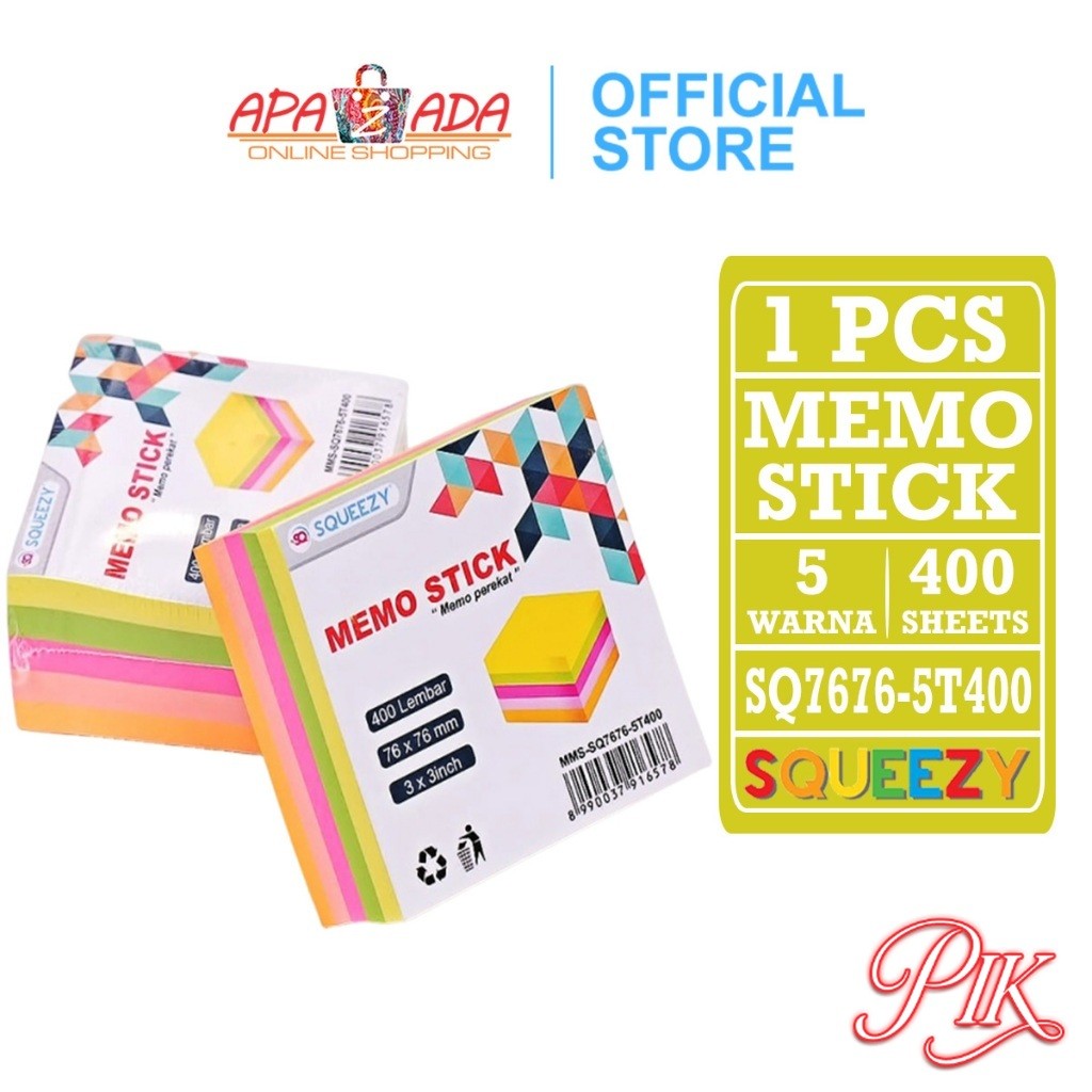 Jual Sticky Note Warna Persegi 400 Lembar / Memo Stick Squeezy 5 Warna ...