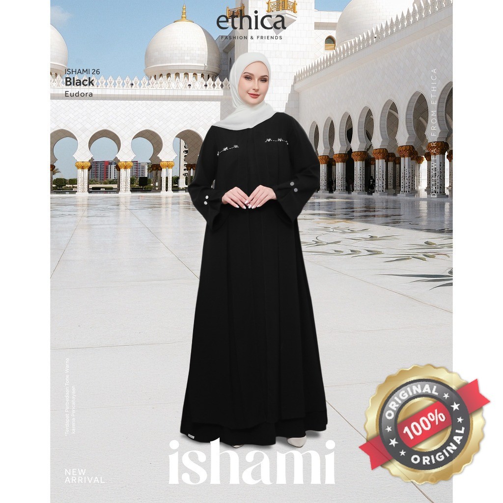 Jual ETHICA Gamis Ishami 26 Dress Wanita Muslim Hitam Polos | Shopee ...