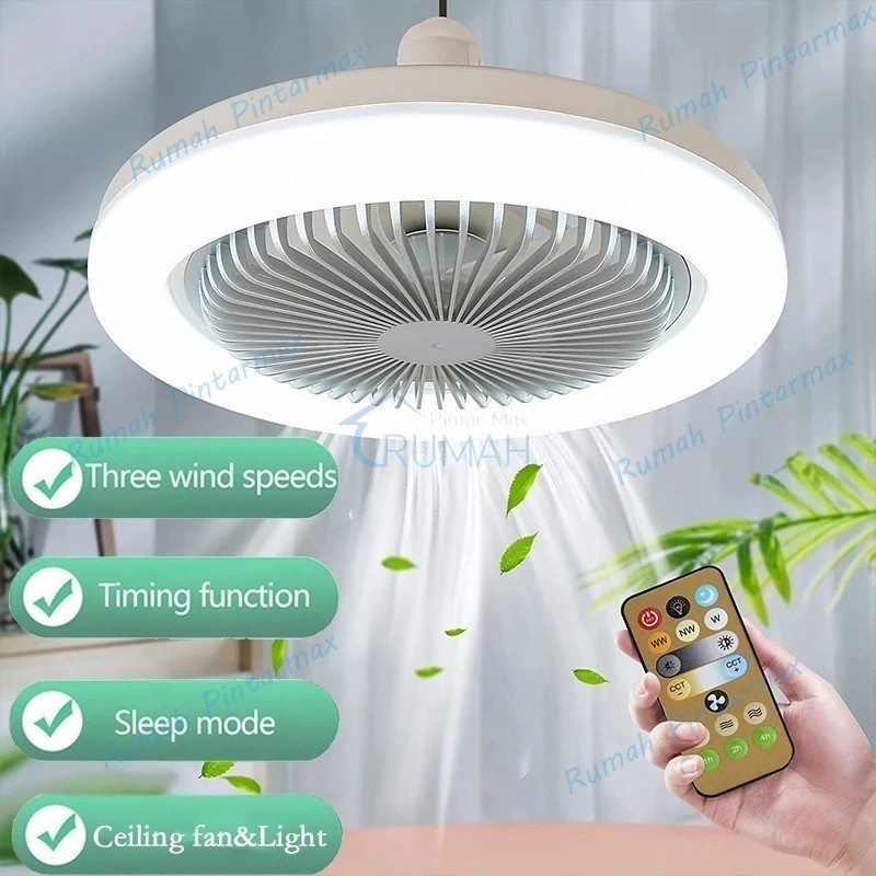 Jual Lampu Kipas AC E27 50Watt Plafon Remote control LED Lampu kipas ...