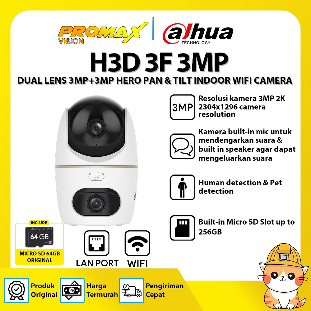 Jual DAHUA H3D 3F 3MP DUAL LENS 3MP+3MP HERO PAN & TILT INDOOR WIFI ...
