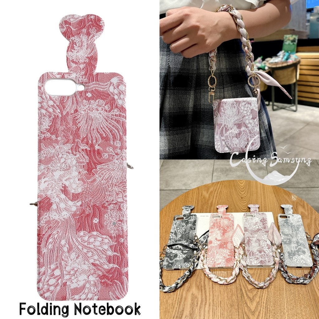 Jual Retro Folding Notebook Phone Case Metal Silk Scarf Chain Casing ...
