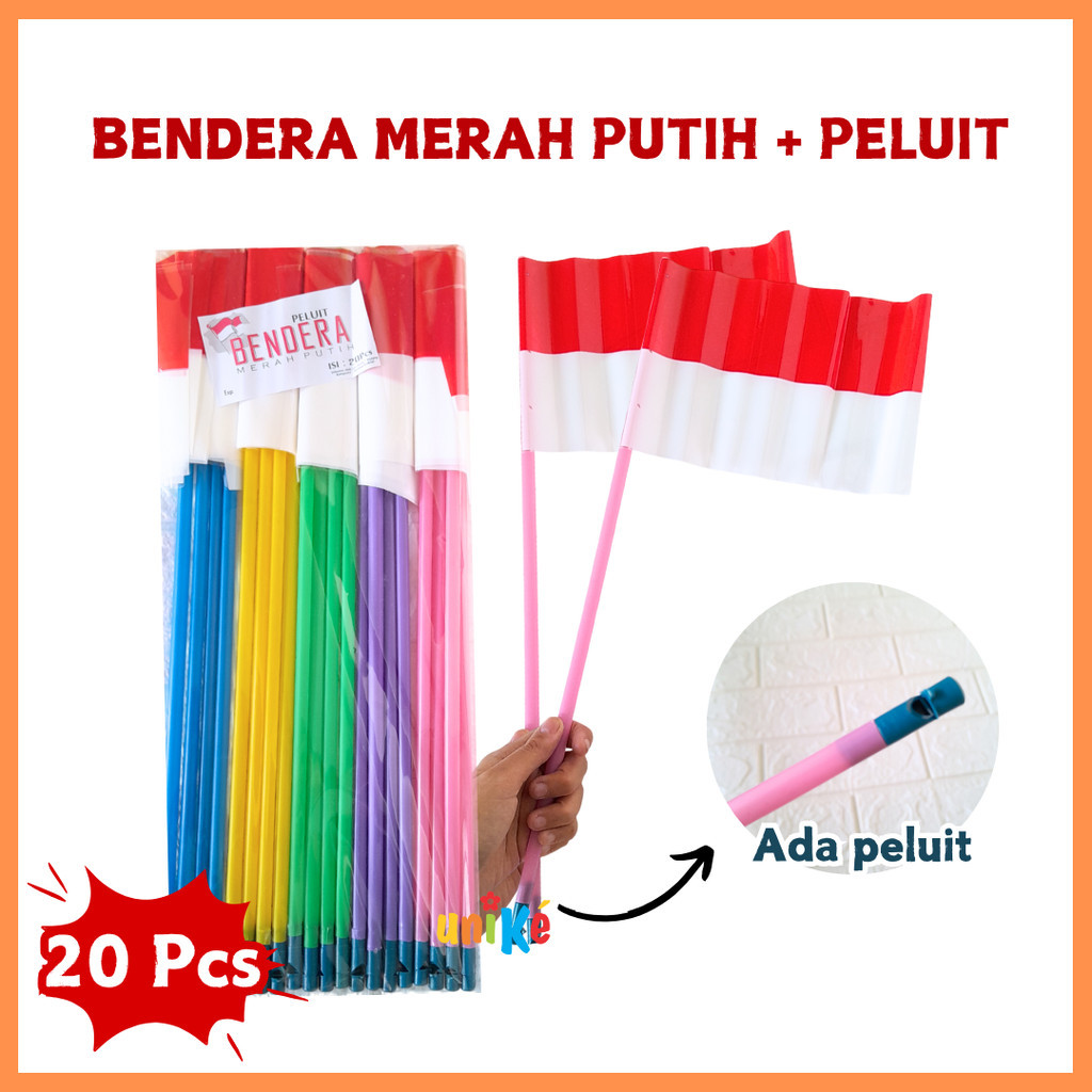 Jual Stick Bendera MERAH PUTIH Peluit isi 20 / Bendera Tangan Pawai ...