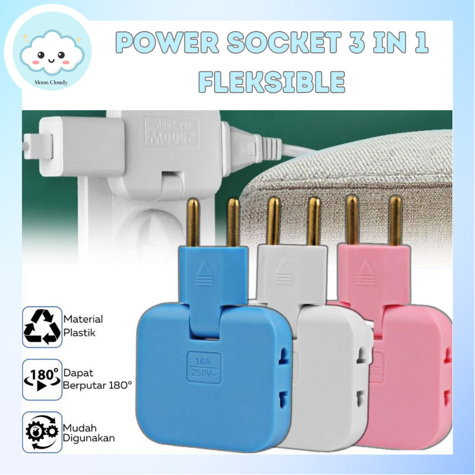 Jual Power Soket 3in1 Folding Socket Converter US ke EU Sambungan ...
