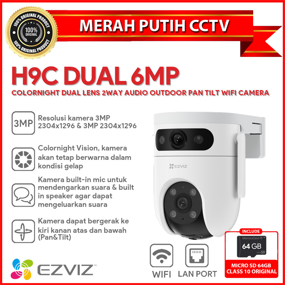 Jual EZVIZ H9C DUAL 6MP COLORNIGHT DUAL LENS 2WAY AUDIO OUTDOOR PAN ...