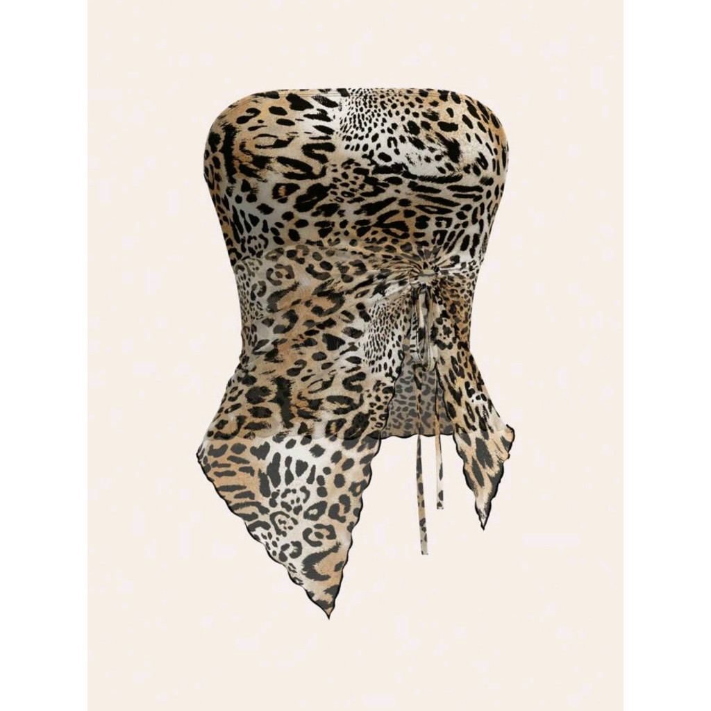Jual SShine Icon Y2k Leopard Print Mesh Drawstring Asymetrical Hem ...