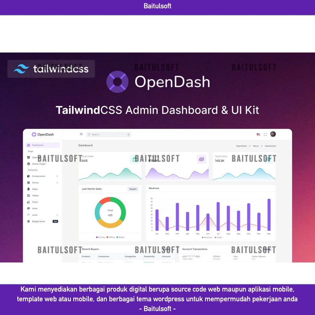 Jual WEB TEMPLATE OPENDASH - TAILWIND CSS 3 ADMIN LAYOUT & UI KIT D2334 BAITULSOFT | Shopee ...