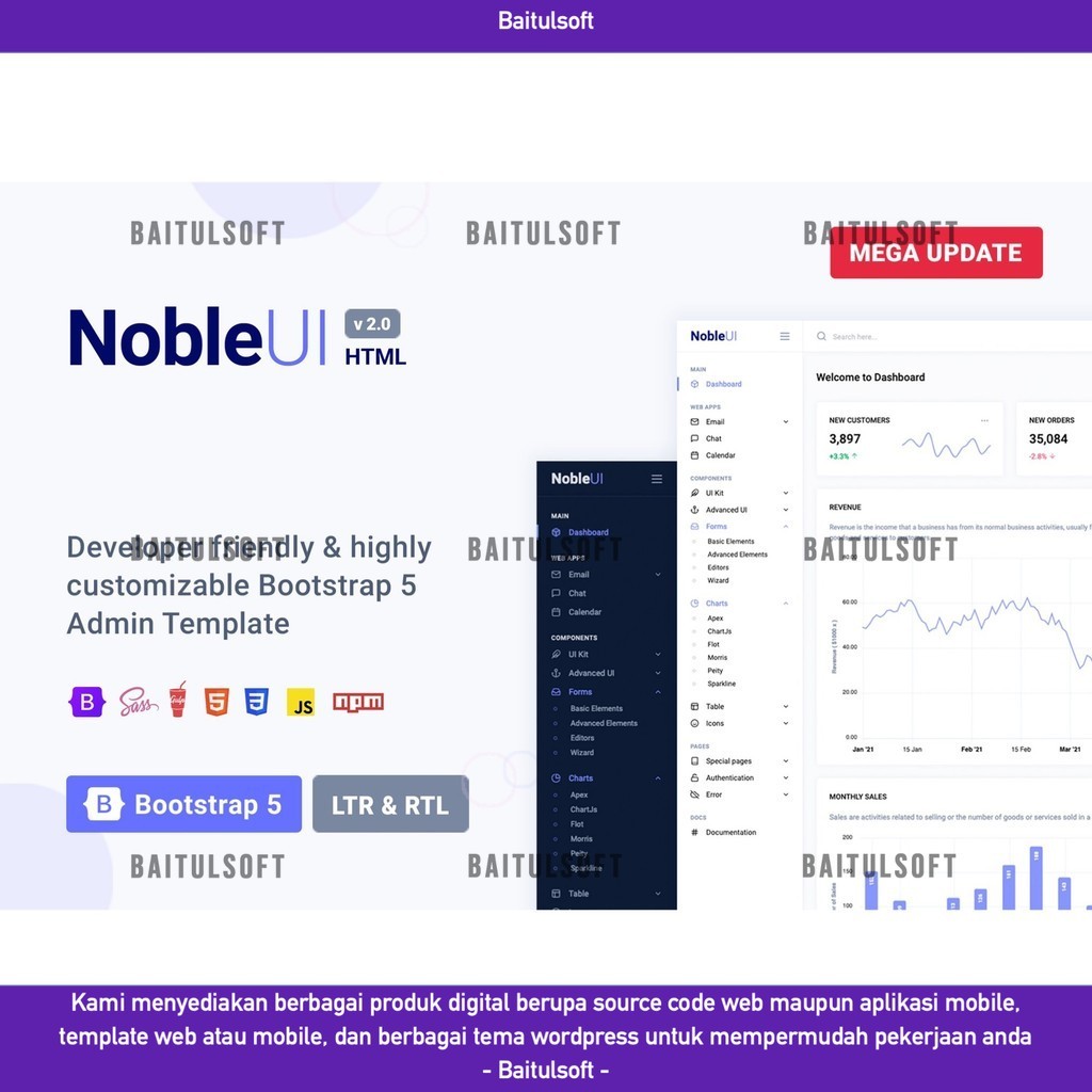 Jual WEB TEMPLATE NOBLEUI - HTML BOOTSTRAP 5 ADMIN TEMPLATE D2140 BAITULSOFT | Shopee Indonesia