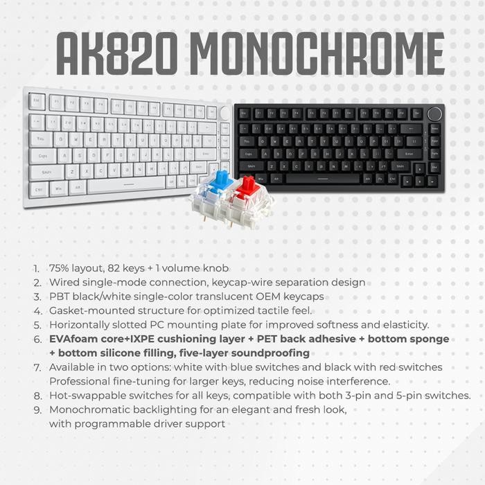 Jual Ajazz AK820 Monochrome 75% Layout 82 Keys + Metal Knob Mechanical ...