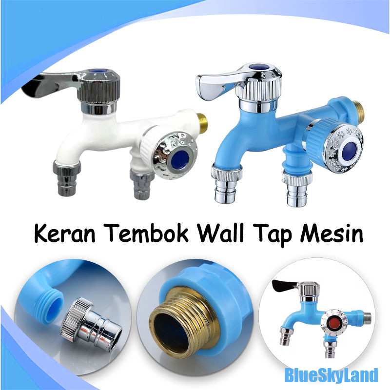 Jual Kran Air Double Plastik Kamar Mandi Toilet WC Kran Keran Dinding Cabang Kran Shower Double ...