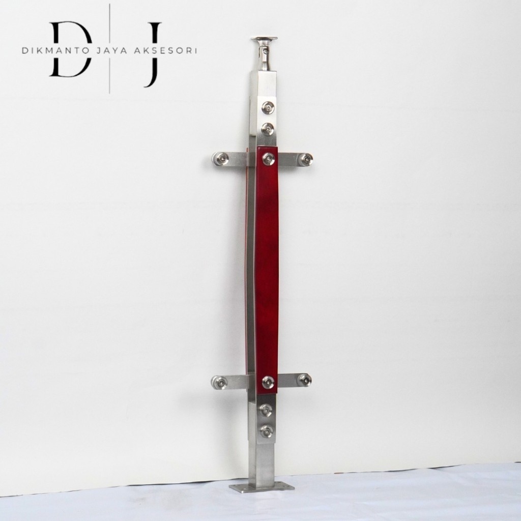 Jual Tiang Railing Tangga Kaca Double Plat Kombinasi Kayu SUS 201 Doff ...