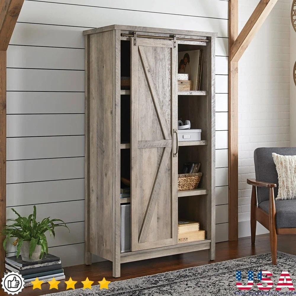 Jual Modern Farmhouse Sliding Door Bookcase Storage Cabinet with ...