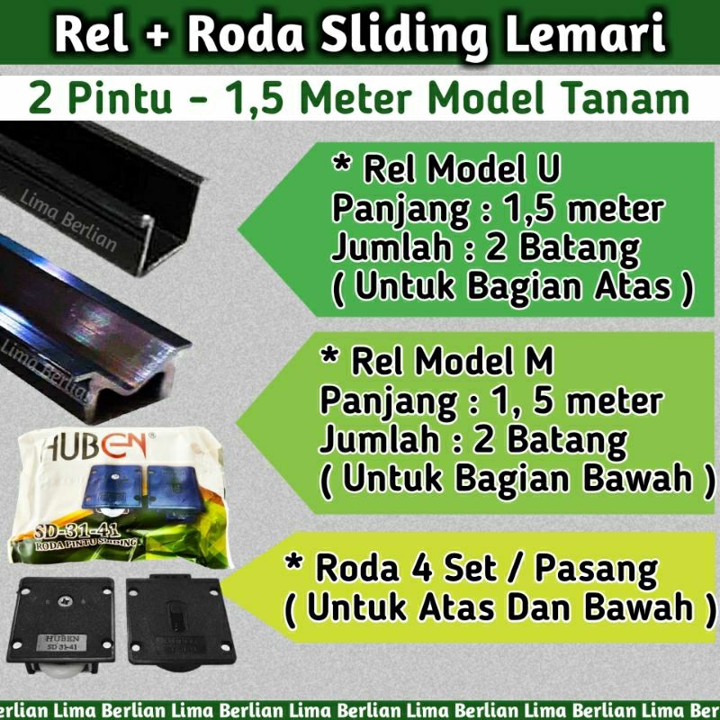 Jual Rel Sliding Lemari 2 Pintu 1,5 Meter Tanam SD 31 41 Plus Roda ...