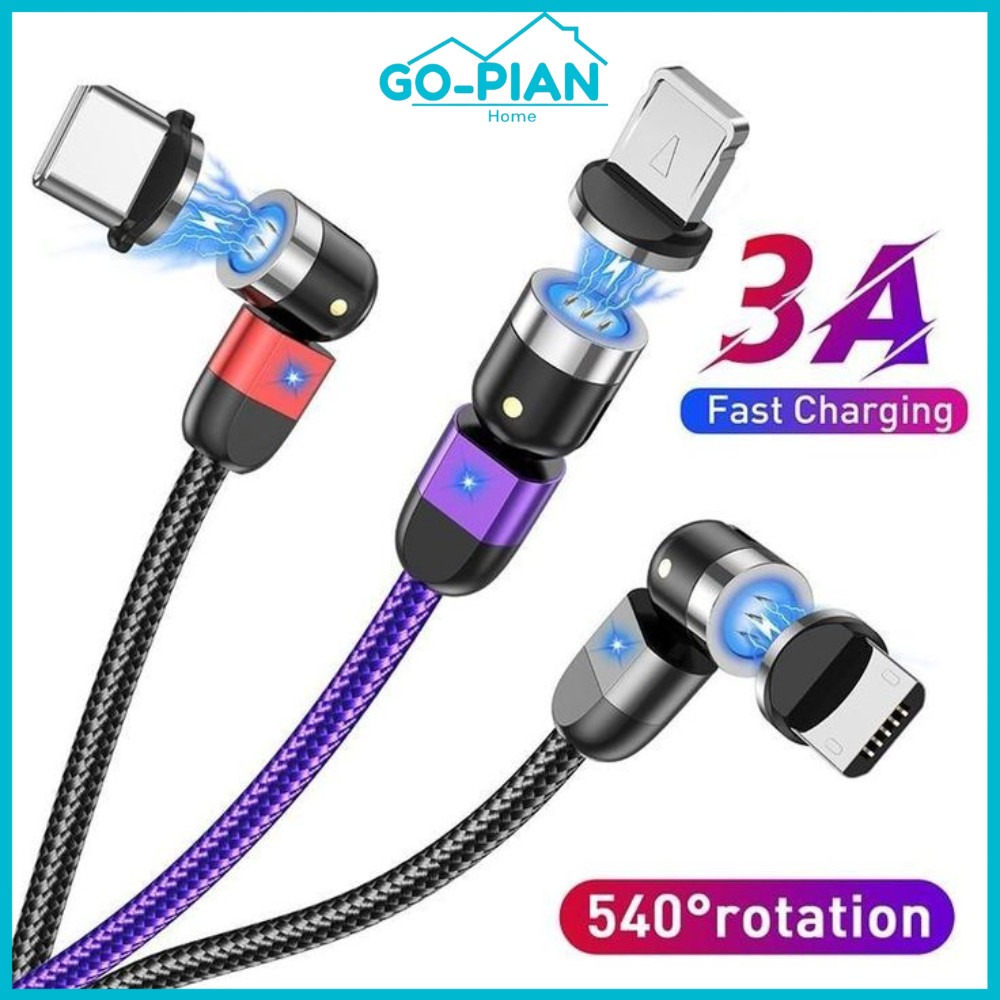 Jual kabel Fast kabel casan magnet gaming 540° 2A 3in1 micro USB type C ...