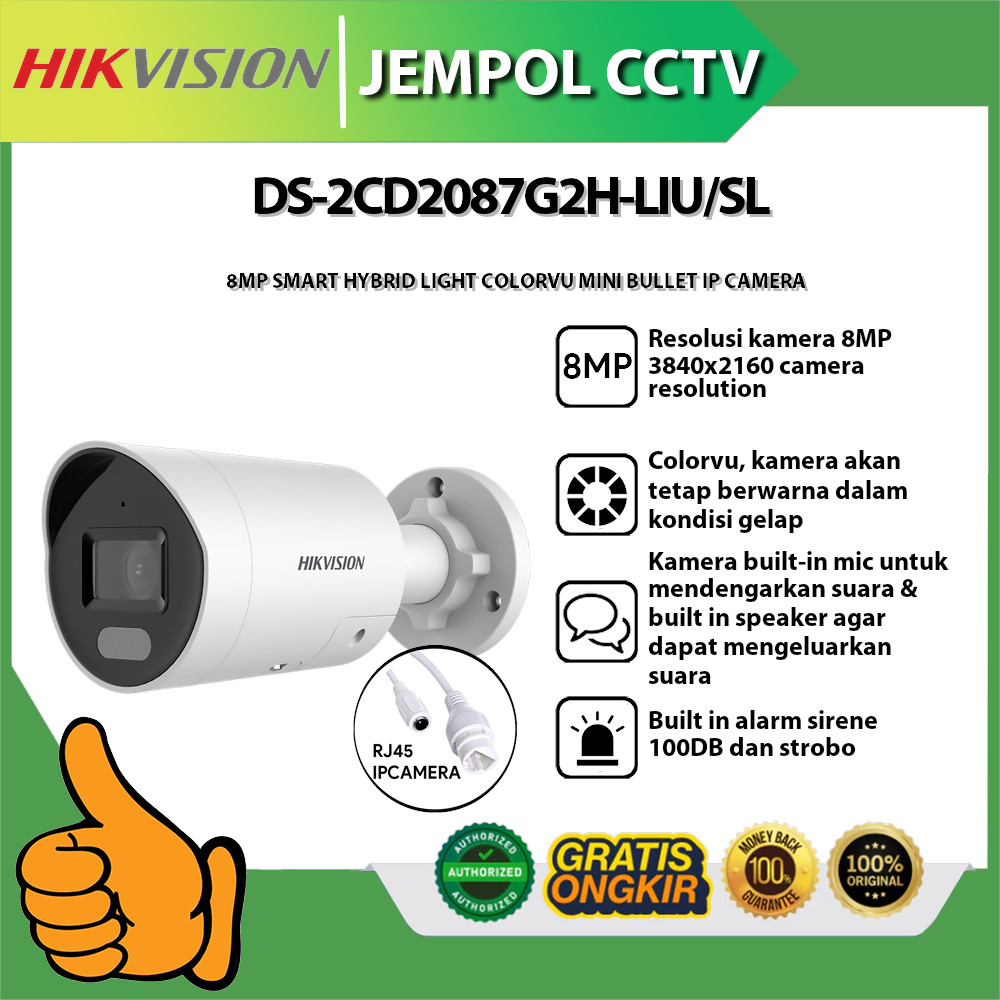 Jual HIKVISION DS-2CD2087G2H-LIU/SL 8MP SMART HYBRID LIGHT COLORVU MINI BULLET IP CAMERA ...