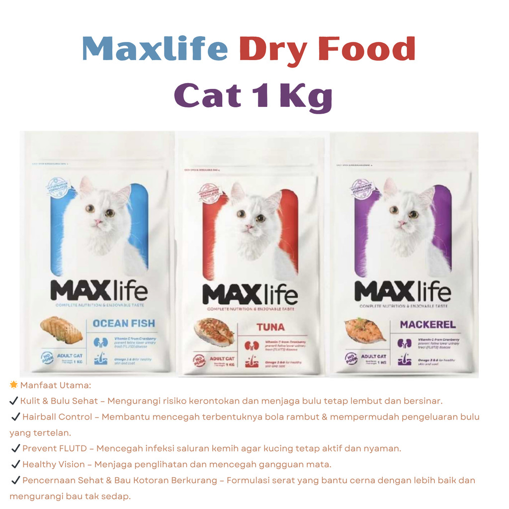 Jual MAXLIFE Dry Cat food 1kg Adult Kitten | Makanan Kucing Kering Tuna ...