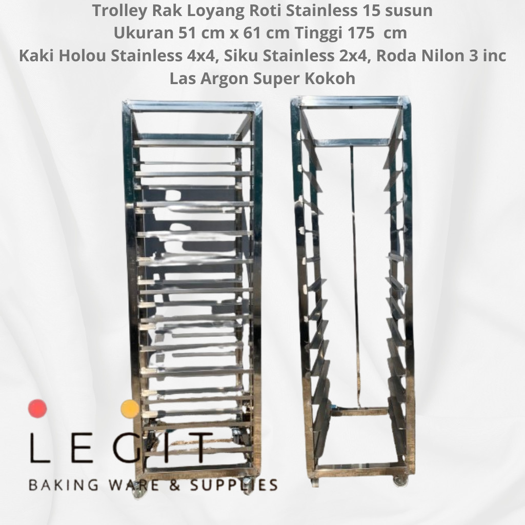 Jual Trolley Rak Loyang Roti Stainless 15 susun I Trolley Bakery ...