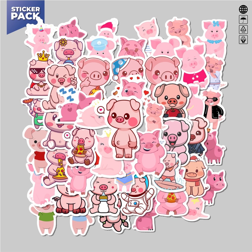 Jual [100PCS]Stiker Pack Sticker Hewan Babi Aesthetic Vinyl Anti Air ...