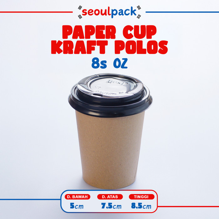 Jual Paper Cup Kraft Polos 8Soz + Tutup (50pcs) - Paper Cup, Hot Cup, Gelas Kertas, Gelas Pesta ...