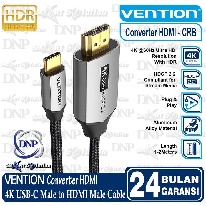 Jual Vention Kabel USB Type C to HDMI 4K 60hz HDCP 2.2 Converter Cable 1M 2M - CRB | Shopee ...