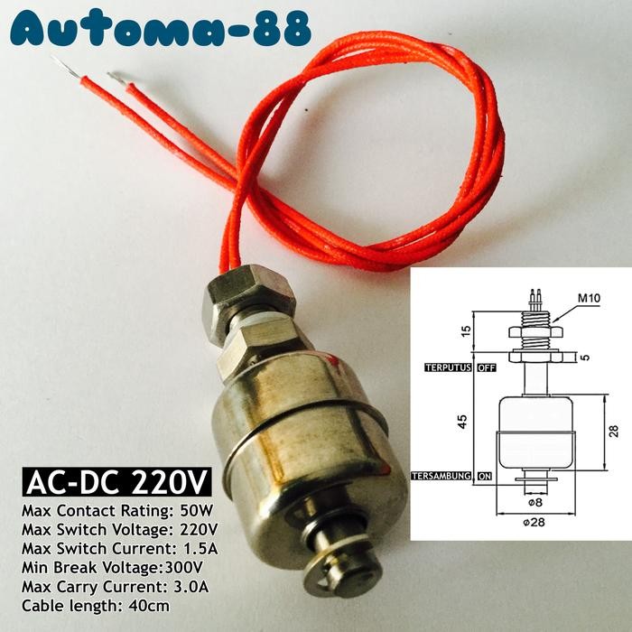 Jual LT68 - 220V Water Float switch lurus stainless 45mm 60mm sensor ...