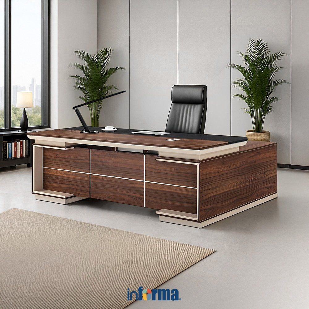 Jual Informa Monthana Meja Kantor Sisi Kiri 1809 - Cokelat Office Desk ...