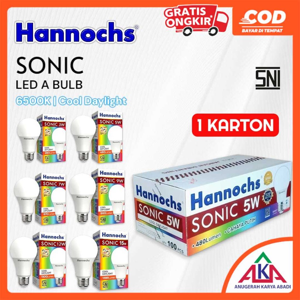 Jual HANNOCHS SONIC Dus / Koli / Karton Bohlam Lampu LED A Bulb 3W / 5W ...