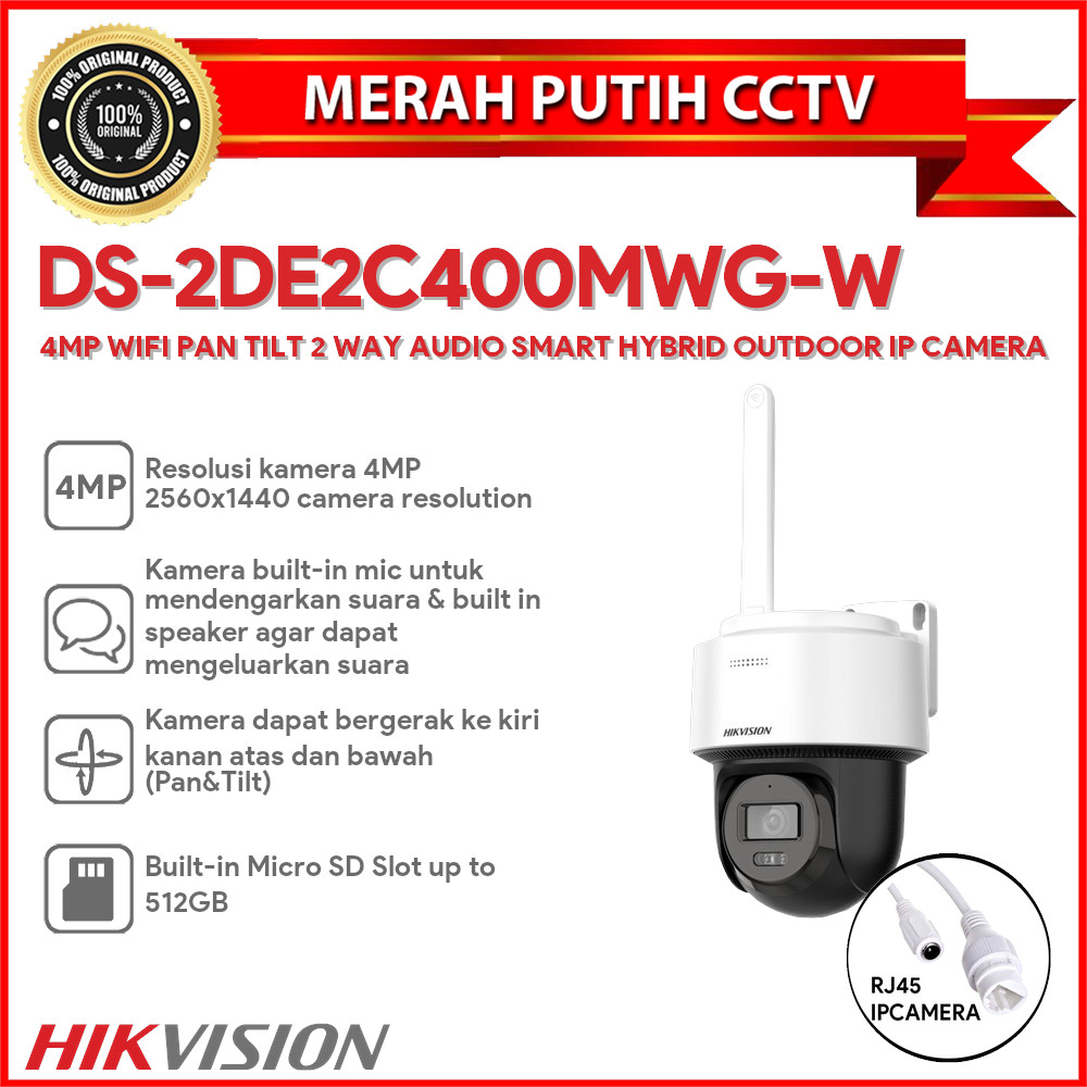 Jual HIKVISION DS-2DE2C400MWG-W 4MP WIFI PAN TILT 2 WAY AUDIO SMART HYBRID OUTDOOR IP CAMERA ...