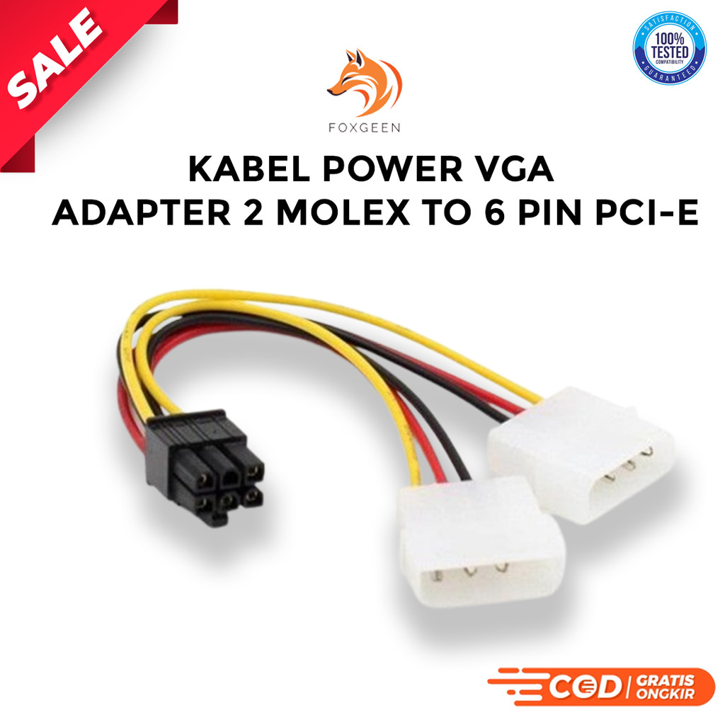 Jual KABEL POWER VGA / ADAPTER 2 MOLEX TO 6 PIN / 6PIN PCIE / PCI-E ...