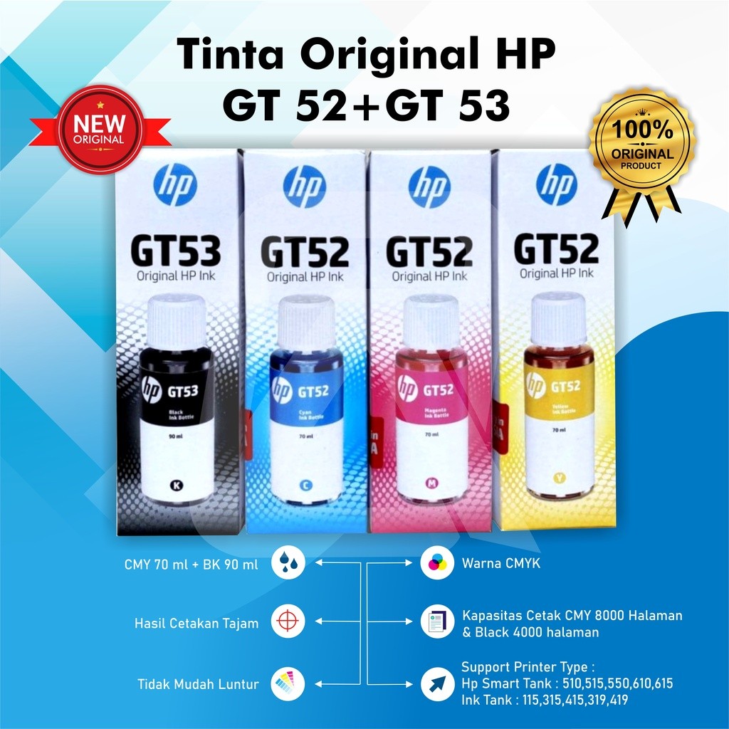 Jual Tinta HP GT 52 GT 53 Original Tinta Printer Untuk HP DeskJet ...