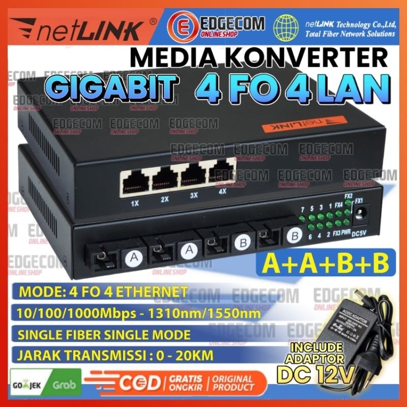 Jual Media Konverter Gigabit 4 FO 4 LAN 10/100/1000M Fiber Optic FO SC Converter RJ45 Switch ...