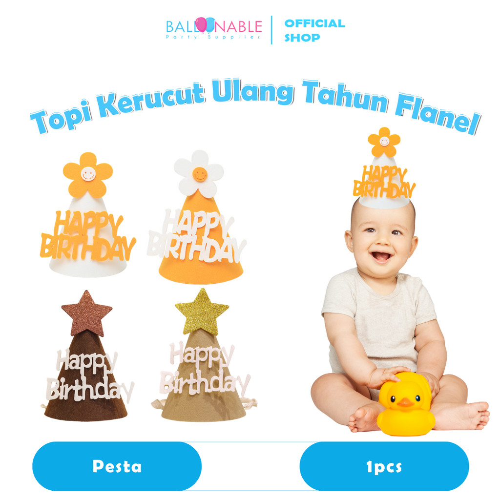 Jual Topi Ulang Tahun Kerucut / Party Hat Kain Flanel Daisy Segitiga ...