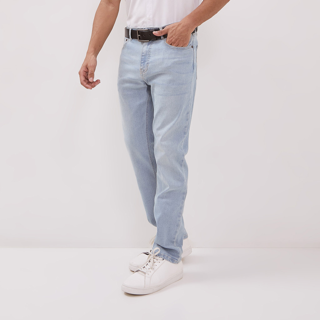 Jual DUST Celana Straight Jeans Baril Medium Light Blue (DM.3106) | Shopee Indonesia