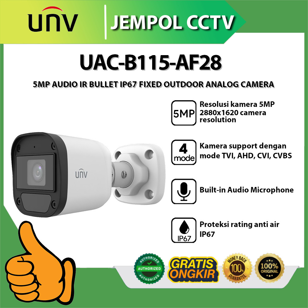 Jual UNV UAC-B115-AF28 5MP AUDIO IR BULLET IP67 FIXED OUTDOOR ANALOG CAMERA | Shopee Indonesia