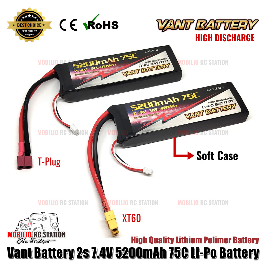 Jual Vant Battery 7.4V 2S 5200mAh 75C Lithium Polymer LiPo Baterai RC ...