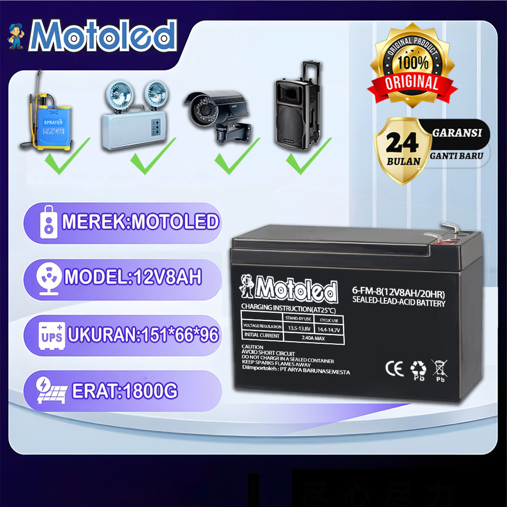 Jual 【Motoled】Aki Battery 12V 8AH msa hitam / aki tangki semprot/aki mobil mainan/aki battery ...