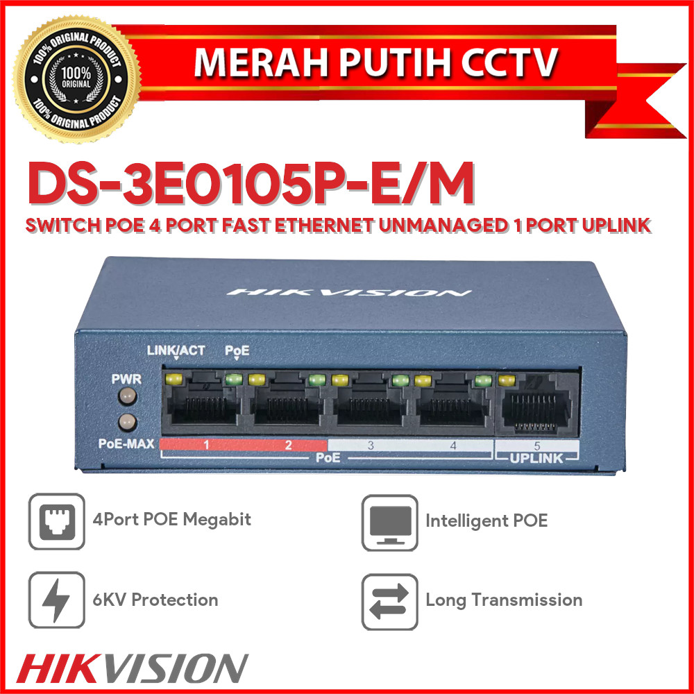 Jual HIKVISION DS-3E0105P-E/M SWITCH POE 4 PORT FAST ETHERNET UNMANAGED 1 PORT UPLINK | Shopee ...