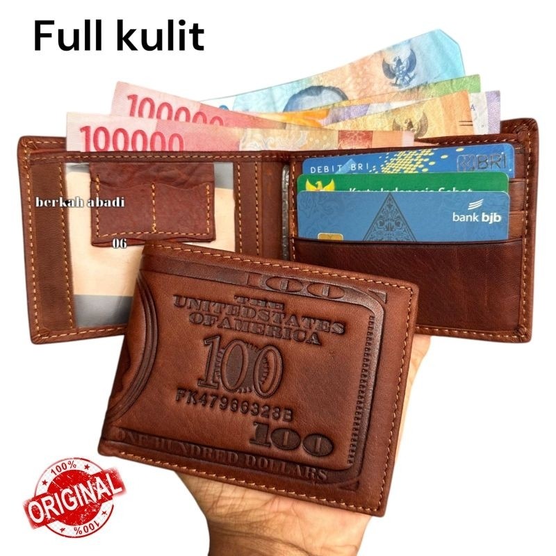 Jual KINGSHOP Logo Dompet Full Kulit Asli Motif 100 Dollar | Shopee ...