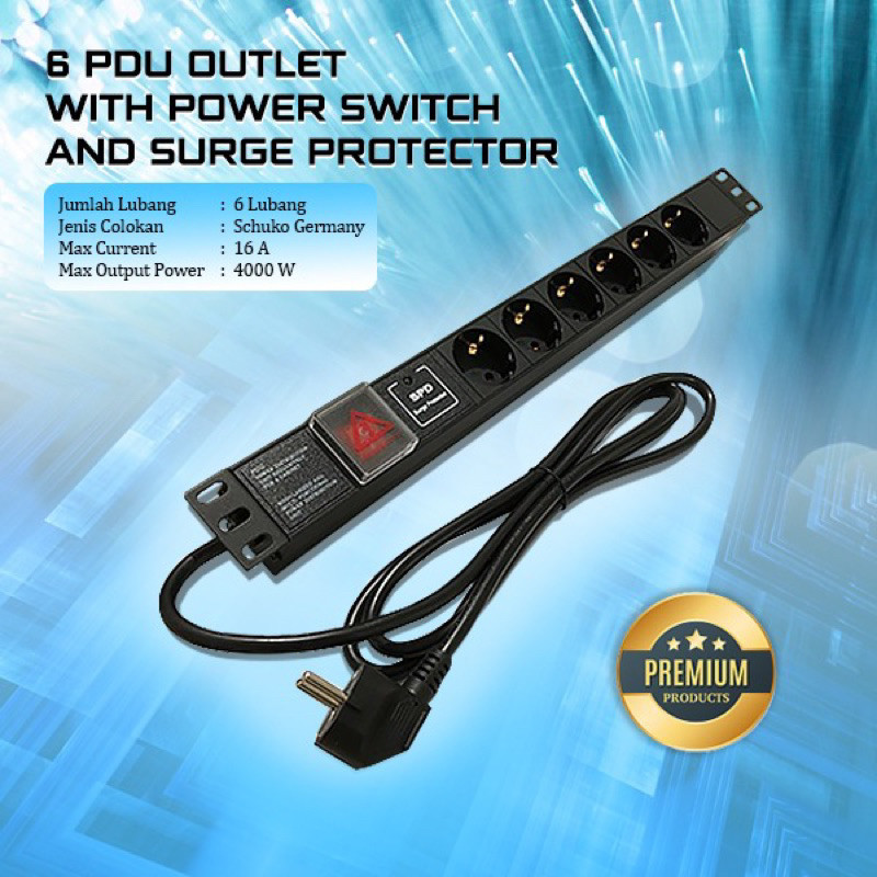 Jual PDU 6 lubang rack server swith on/off + surge protector (anti ...