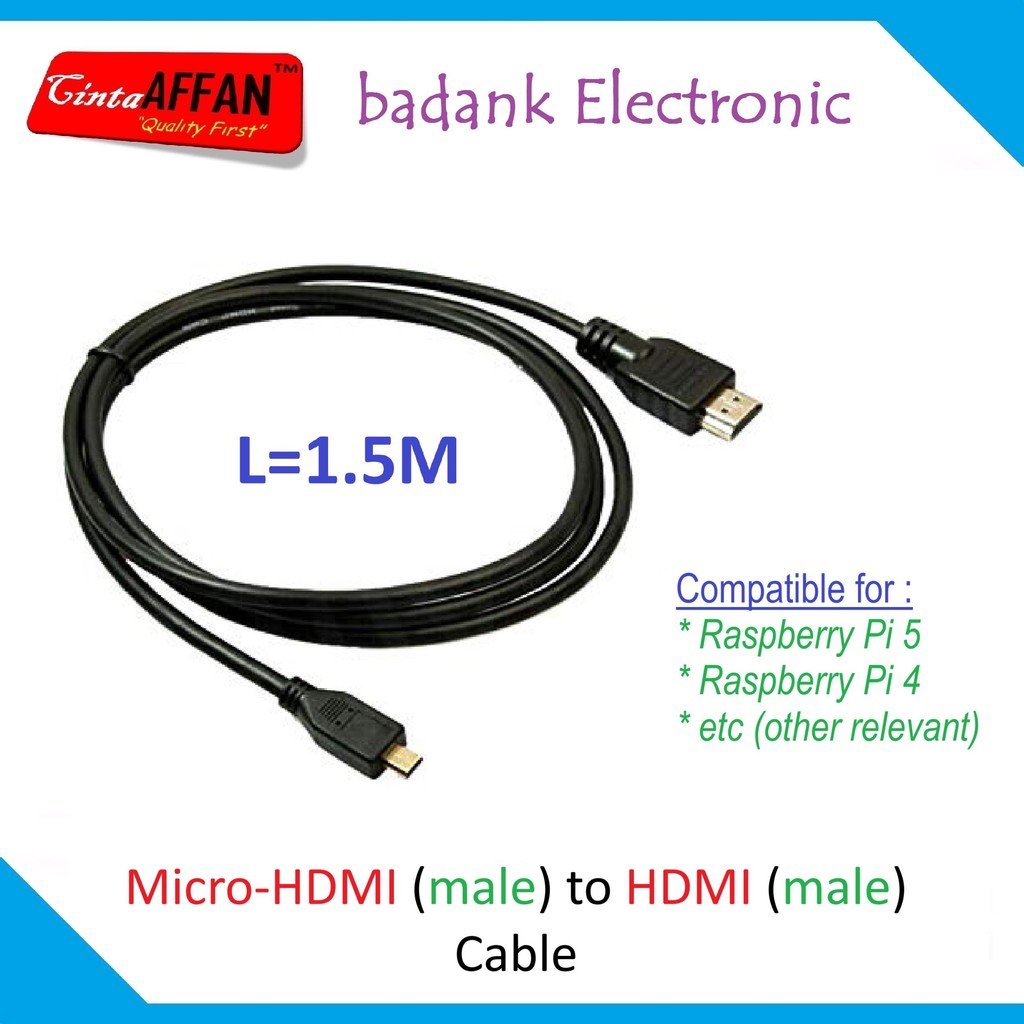 Jual Kabel Micro-HDMI Panjang 1.5 Meter untuk Raspberry Pi 5/Pi 4/Orange Pi/Arduino/Mini PC ...