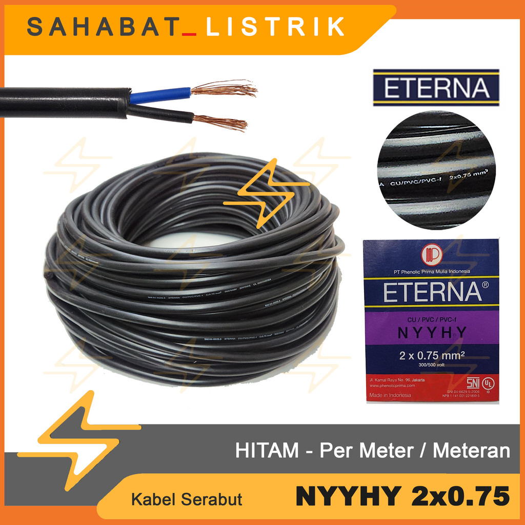 Jual KABEL SERABUT ETERNA HITAM NYYHY 2X0.75 2X0,75 METERAN | Shopee Indonesia