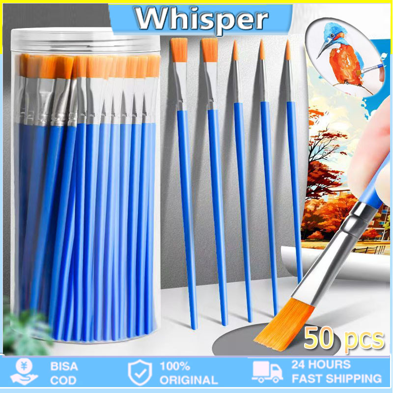 Jual Set Cat Air 50Pcs Ujung Datar Lukisan Rambut Buatan Kuas Cat ...